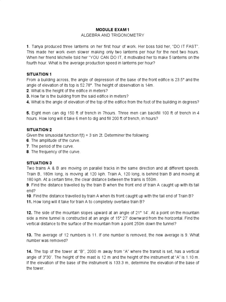 Algebra and Trigonometry Module Exam 1 Problems and Solutions | PDF ...