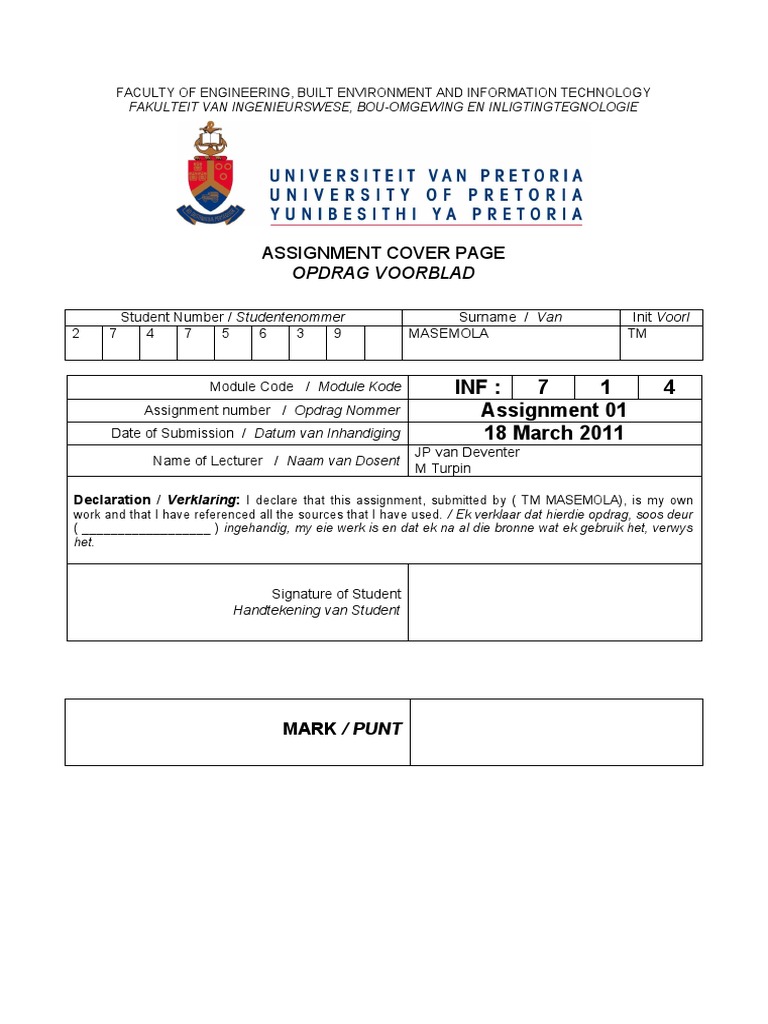 Assignment Cover Page: Opdrag Voorblad | PDF | Popular Culture & Media ...