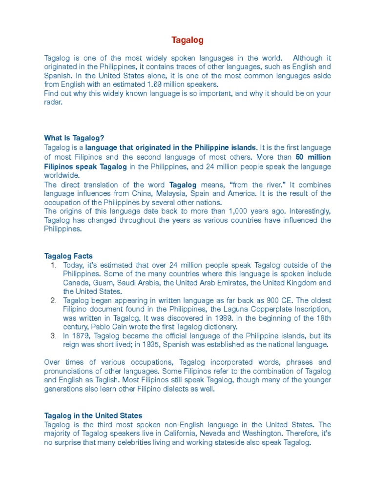 Tagalog | PDF | Tagalog Language | Philippines