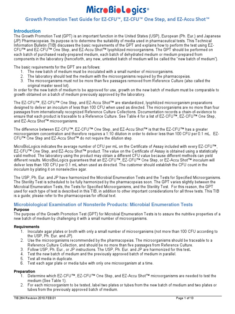 Growth Promotion Test Guide For EZ CFU™, EZ CFU™ One Step, and EZ Accu ...