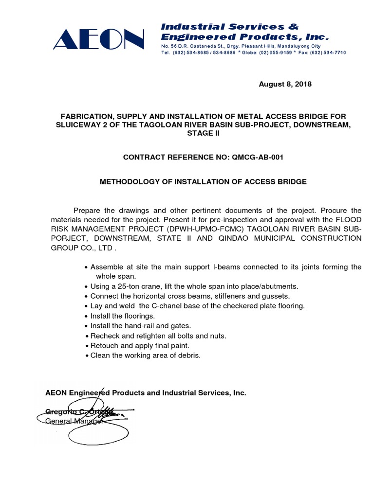 Installation Methodology For Access Bridge Tagoloan | PDF