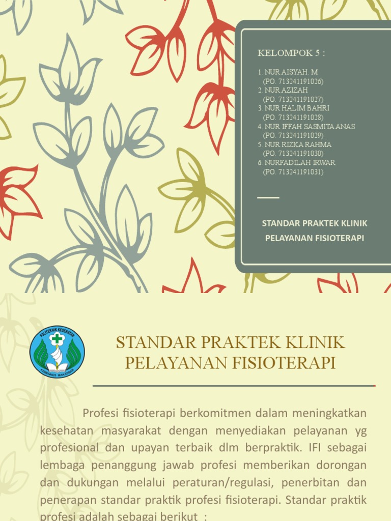 Kelompok 5-Standar Praktek Klinik Pelayanan Fisioterapi | PDF