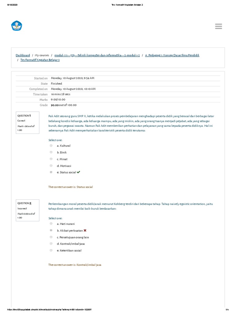 Tes Formatif Pembelajaran Karakteristik Peserta Didik | PDF