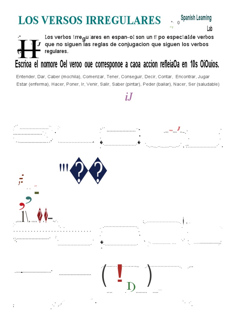 Los Verbos Irregulares en Español Ejercicios Irregular Verbs in Spanish ...