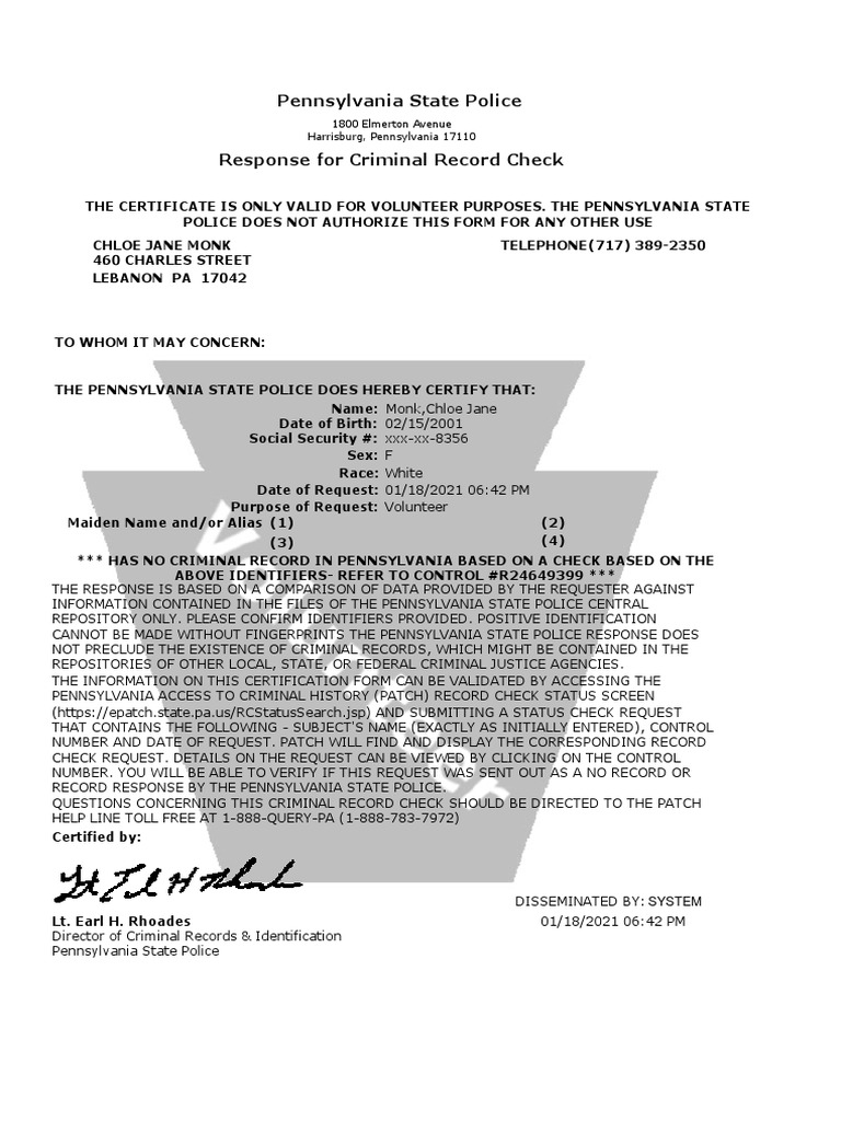 Certification Form | PDF | Criminal Record | National Security