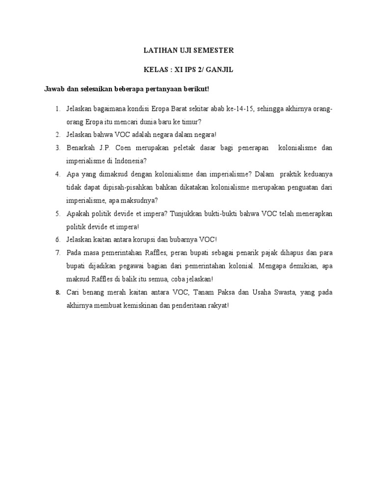 Ujian Sejarah Kelas XI IPS 2 | PDF