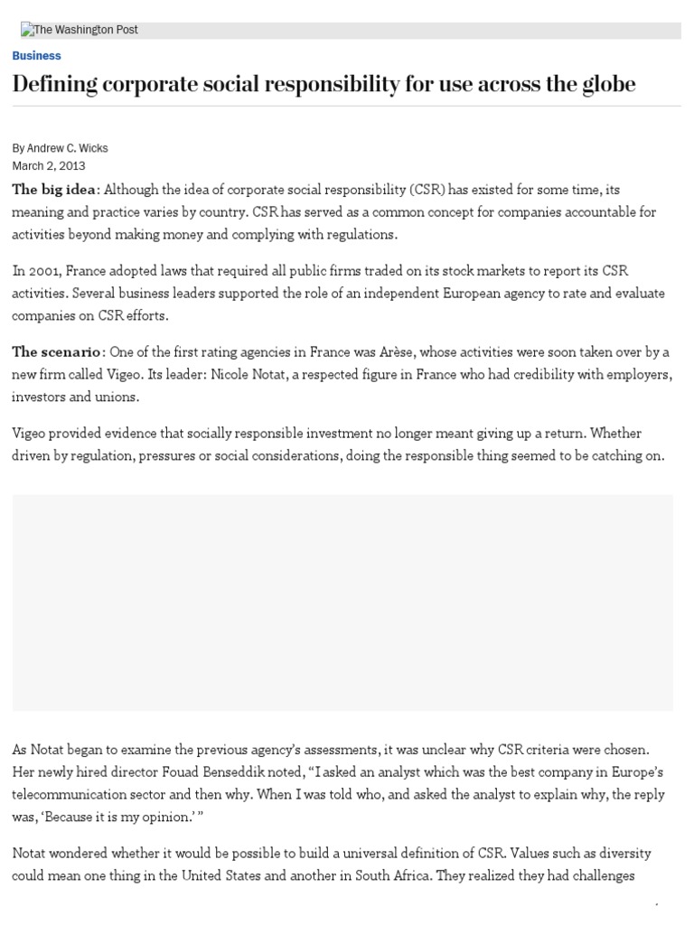 Vigeo CSR Lessons Learned | PDF | Corporate Social Responsibility | Policy