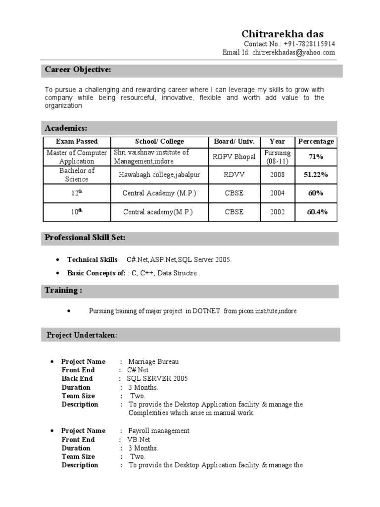 Chitrarekha Das - MCA Resume & Skills | PDF | Computing | Business
