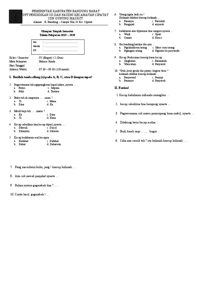 Soal B.sunda Uts sm2 | PDF