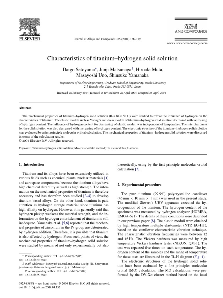 Characteristics of Titanium-Hydrogen Solid Solution | PDF | Titanium ...