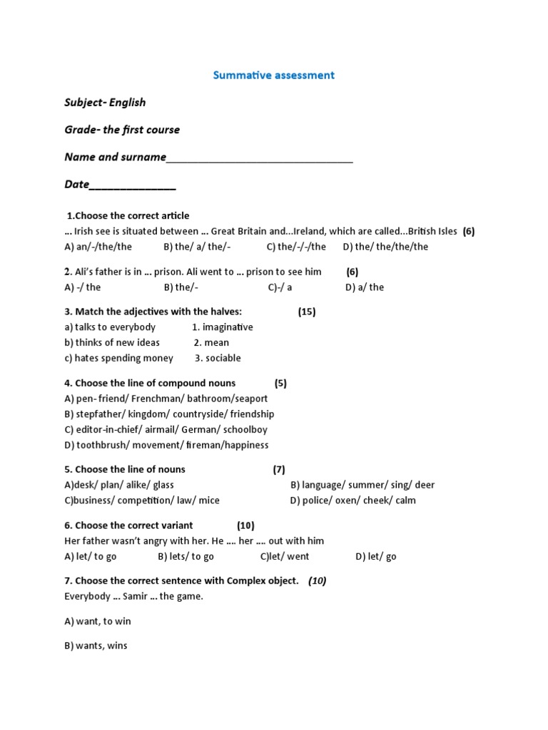 Summative Assessment 1th Course | PDF | Human Communication | Morphology