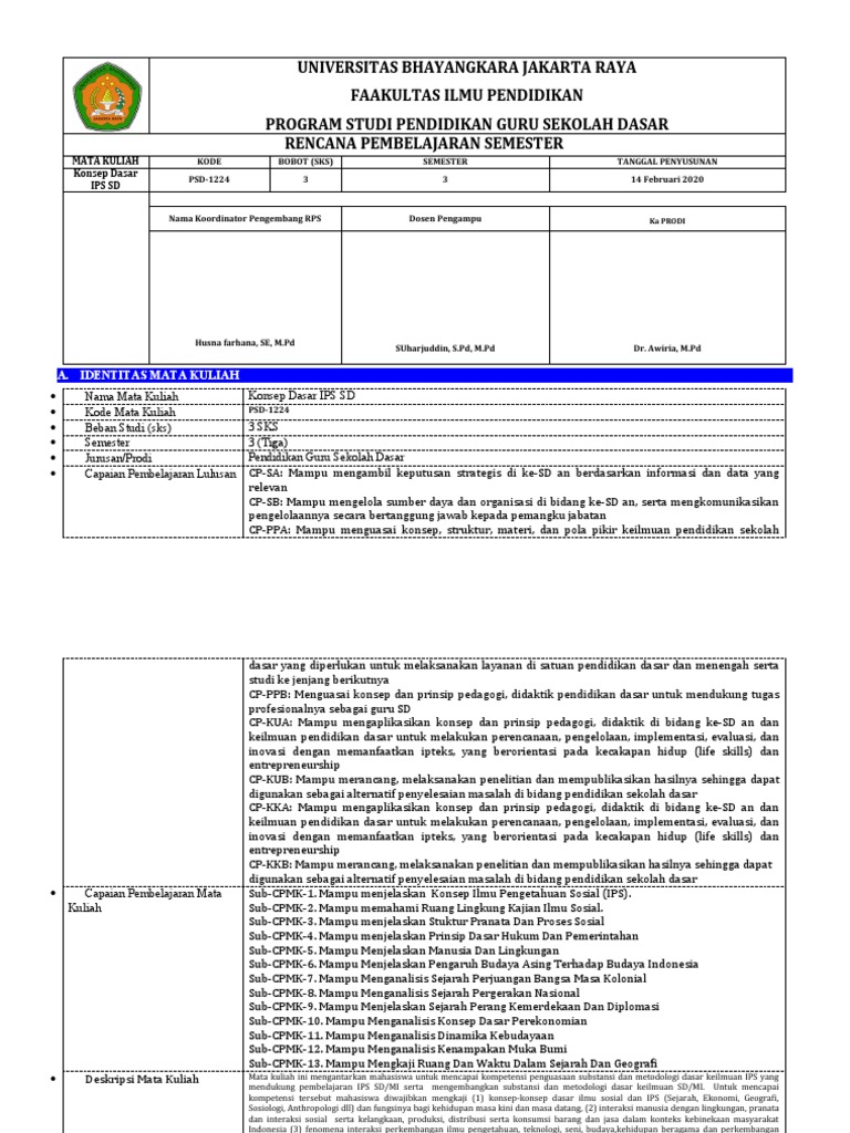 Rps Konsep Dasar Ips Pekerti Husna | PDF | Sains & Matematika | Karier & Perkembangan