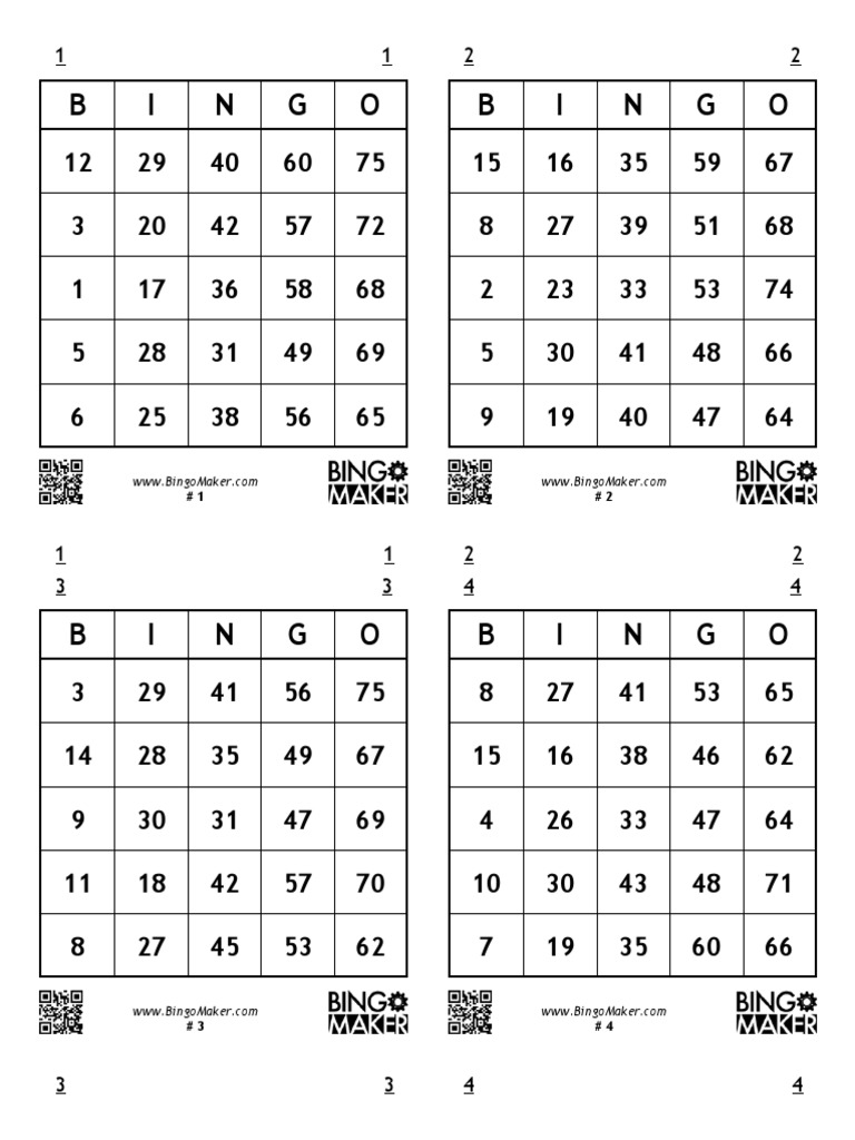 Bingomaker Four Bingo Cards 75 | PDF