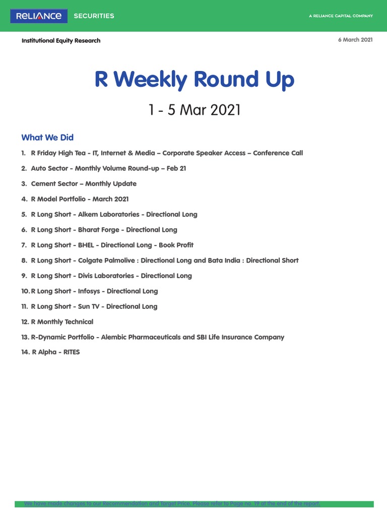 R Weekly Round Up: What We Did | PDF | Bonds (Finance) | Business