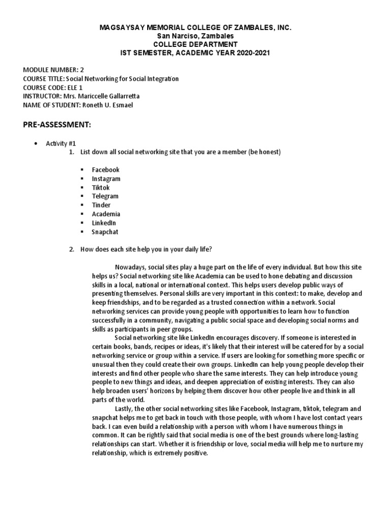Ele 1 (Module No. 2 Worksheet) | PDF | Social Media | Popular Culture ...