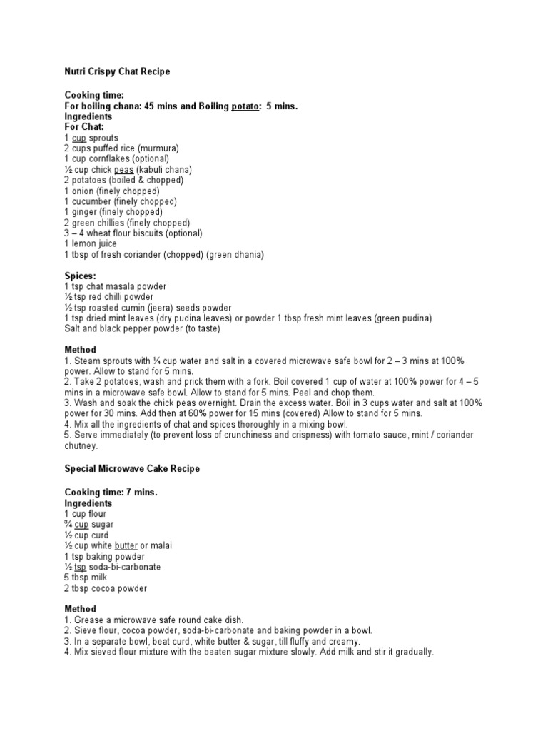 Nutri Crispy Chat Recipe Guide | PDF | Cakes | Coriander