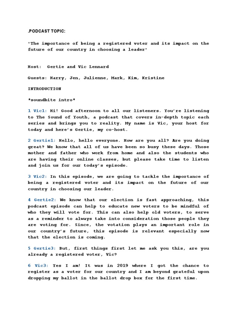 Podcast Script | PDF | Voting | Elections