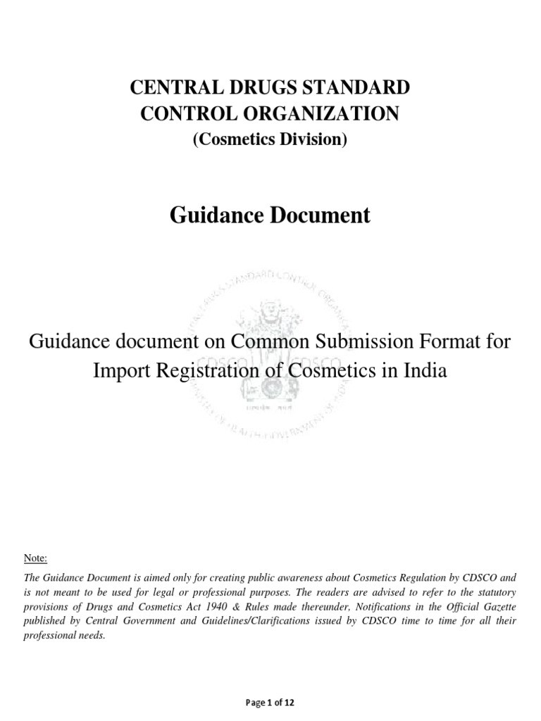 Guidance Document: Central Drugs Standard Control Organization | PDF | Cosmetics | Power Of Attorney