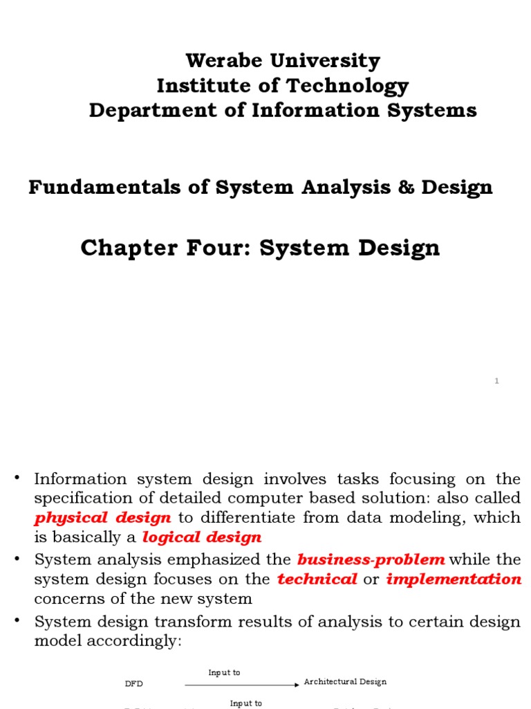 Chapter Four: System Design: Werabe University Institute of Technology Department of Information ...