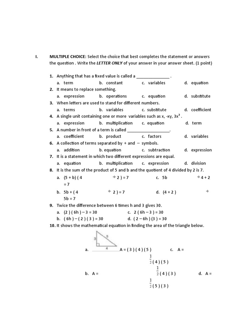 Multiple Choice | PDF | Variable (Mathematics) | Equations