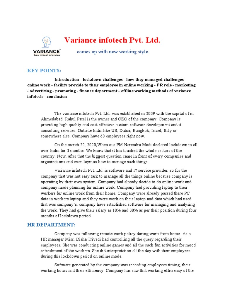 Variance Infotech Pvt. LTD.: Key Points | PDF | Marketing | Employment