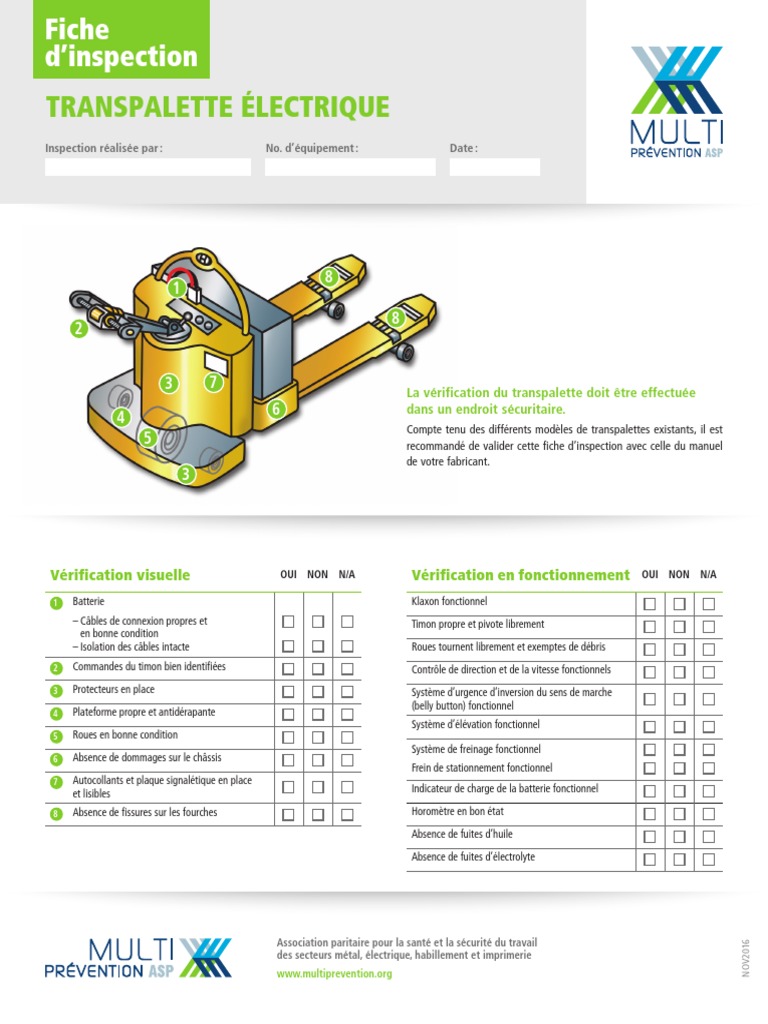 Fiche D Inspection Transpalette électrique Pdf Frein Véhicules
