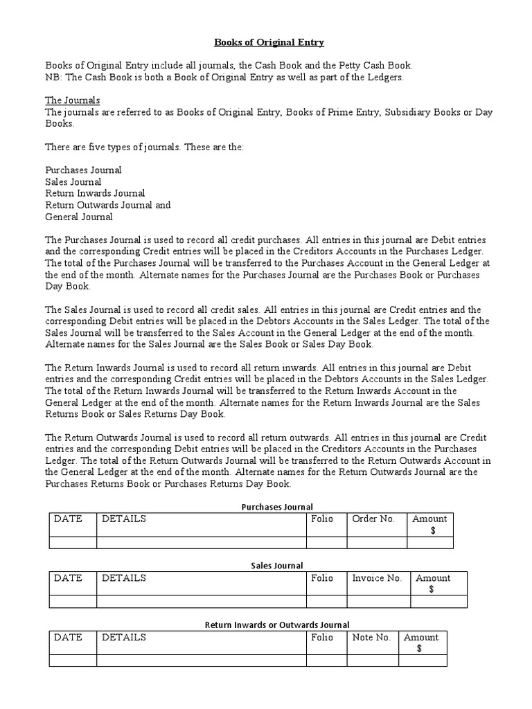 Books of Original Entry (An Introduction) | PDF | Bookkeeping | Debits ...