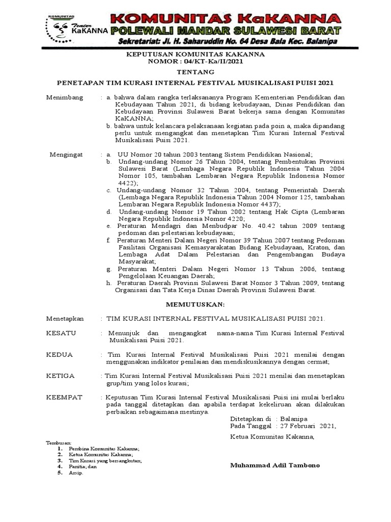 SK TIM KURASI INTERNAL Dan EKSTERNAL | PDF
