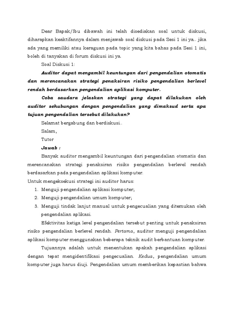 Diskusi 1 Auditing II | PDF | Komputer