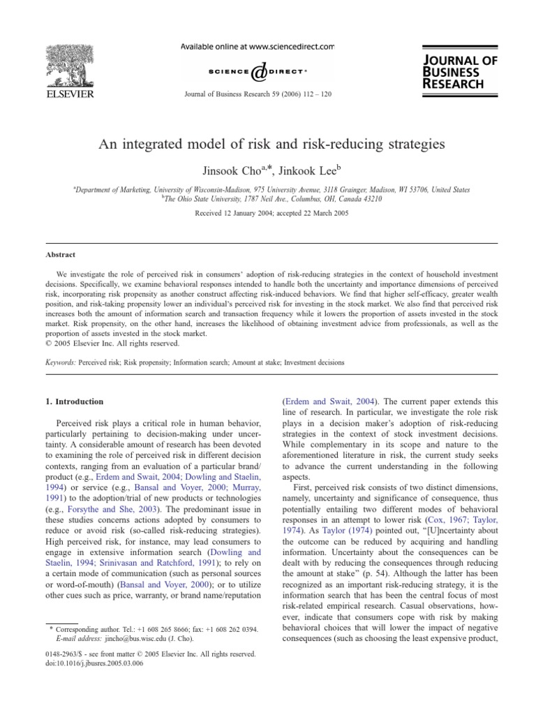 An Integrated Model of Risk and Risk-Reducing Strategies | Descargar ...