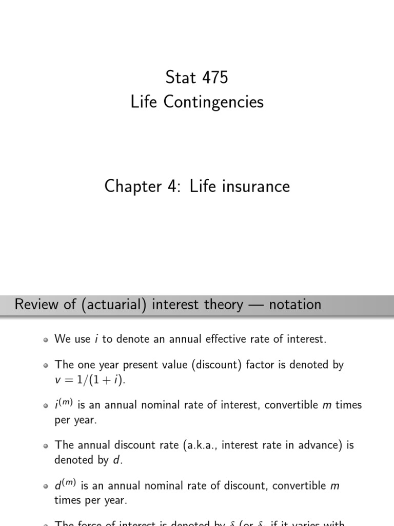 Stat 475 Life Contingencies | PDF | Life Insurance | Present Value