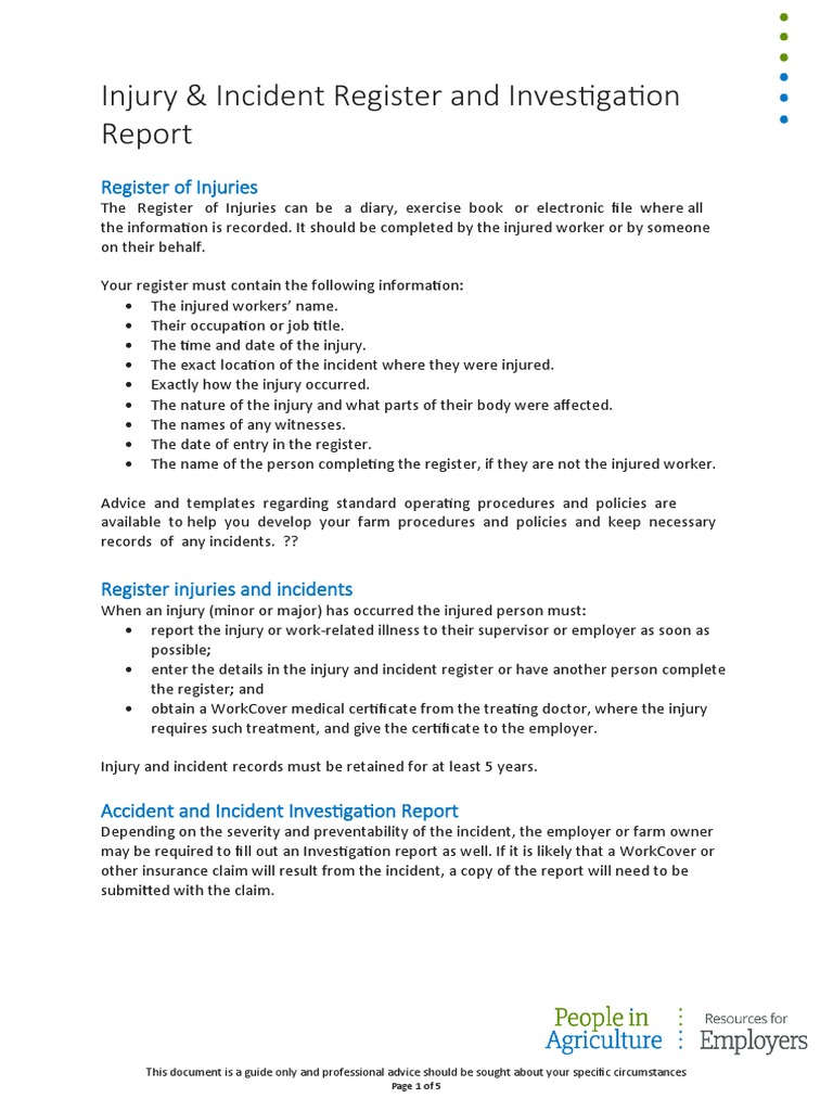 Injury & Incident Register and Investigation | PDF | Business