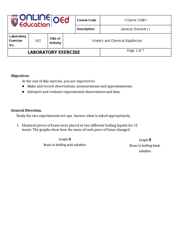 Laboratory Exercise 002 1 | PDF | Chemical Kinetics | Chemical Compounds