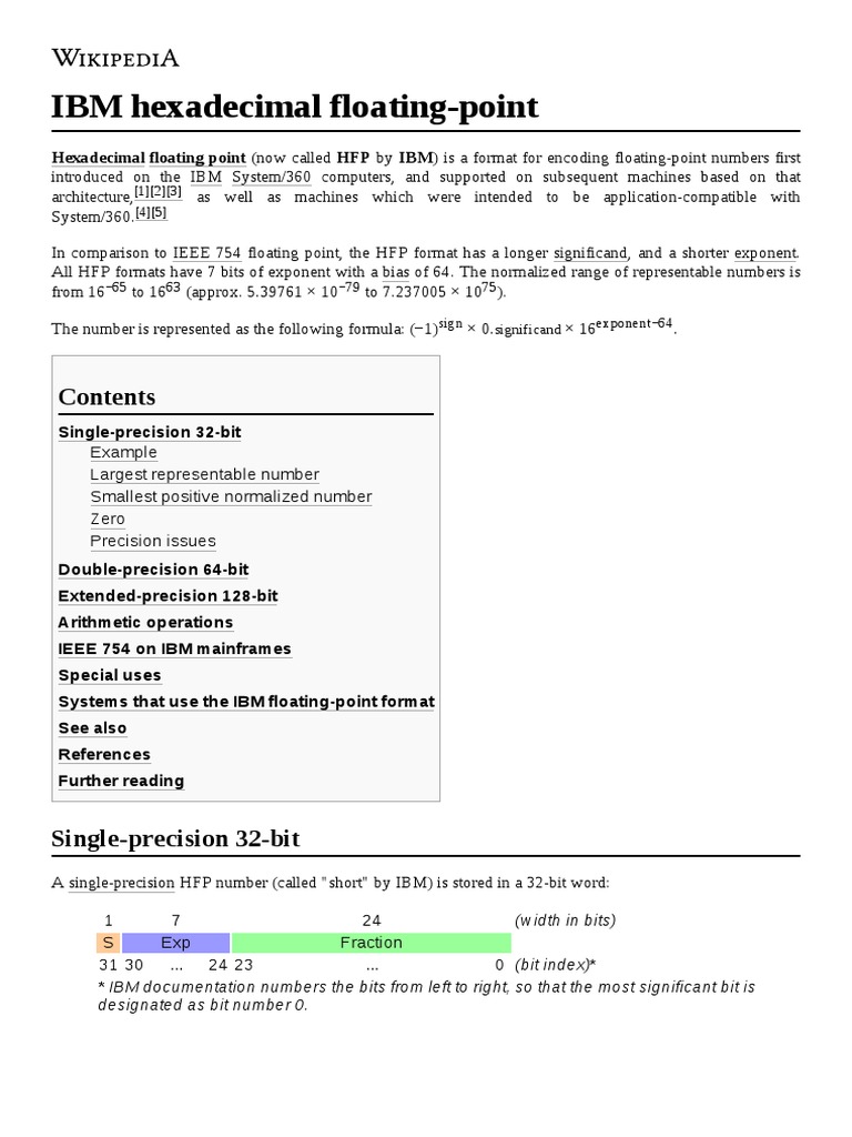 IBM Hexadecimal Floating-Point: (Width in Bits) | PDF | Theory Of Computation | Arithmetic