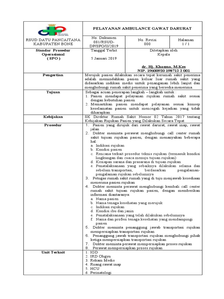 SOP Ambulance Gawat Darurat | PDF | Kesehatan Holistik | Sains & Matematika