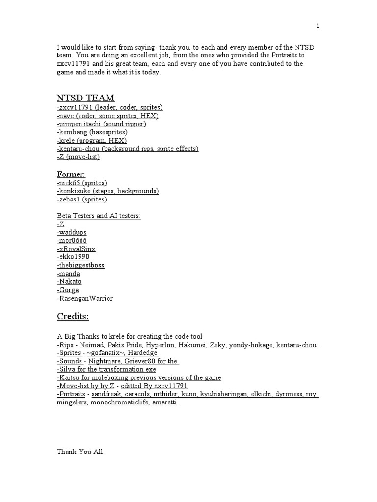 NTSD 2.4 Character Move List | PDF | Nature