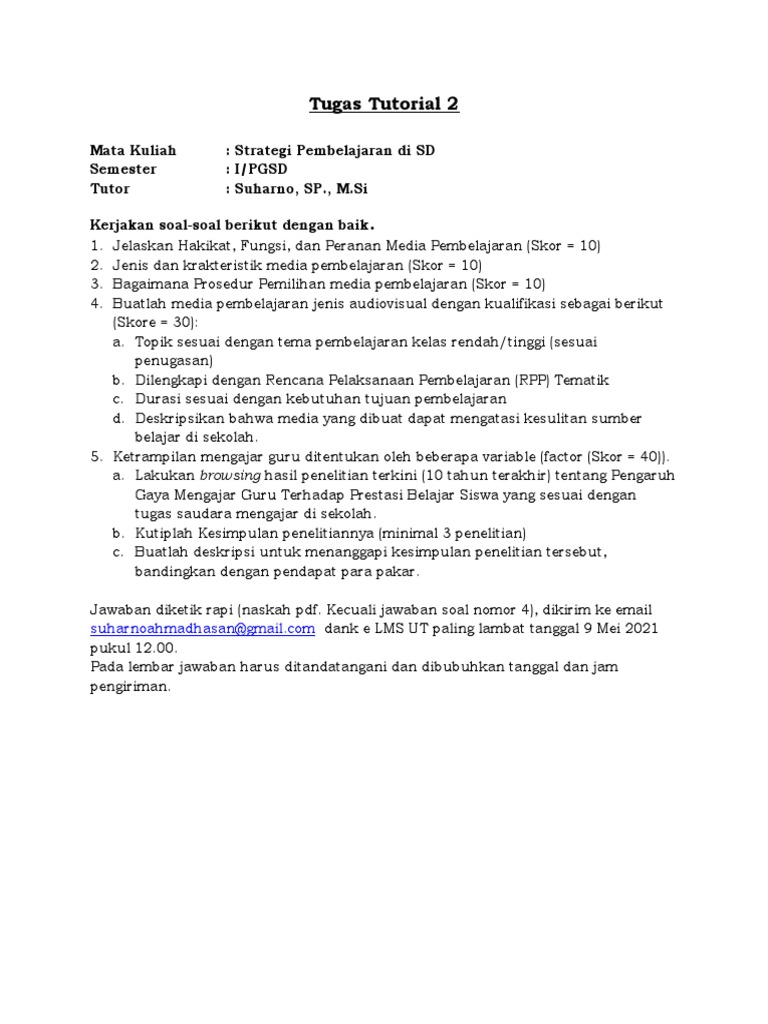 Tugas Tutorial 2 Strategi Pembelajaran Di SD-PGSD 2021.1 | PDF