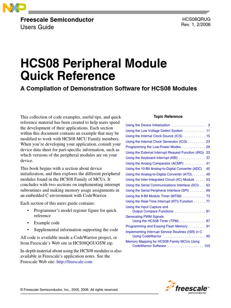 HCS08 Peripheral Module Quick Reference: Users Guide | PDF ...