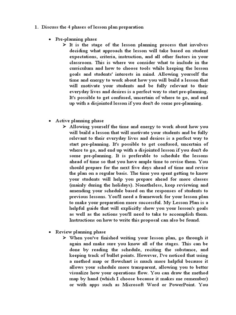 Discuss The 4 Phases of Lesson Plan Preparation | PDF | Teaching Method ...