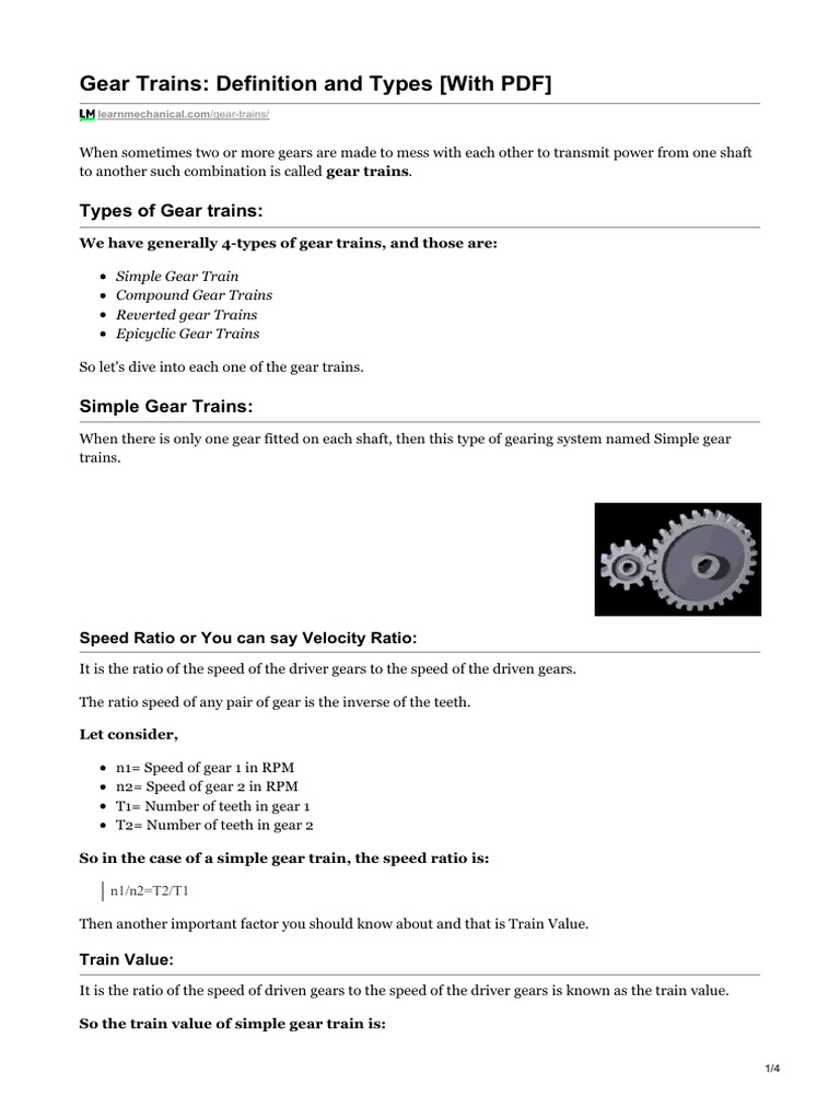 Gear Trains Definition and Types With PDF | PDF | Gear | Machines