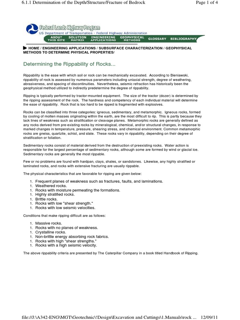 FEDERAL LANDS HIGHWAY PROGRAM - Determining The Rippability of Rocks ...