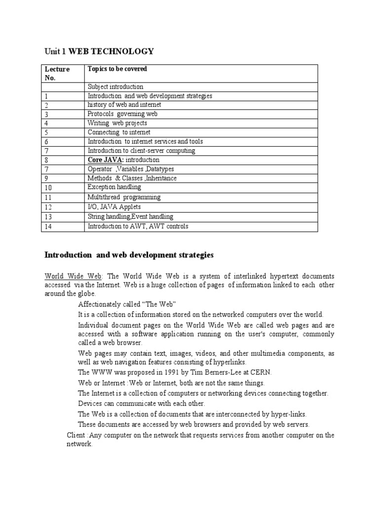 Unit 1 Web Technology: Introduction and Web Development Strategies ...