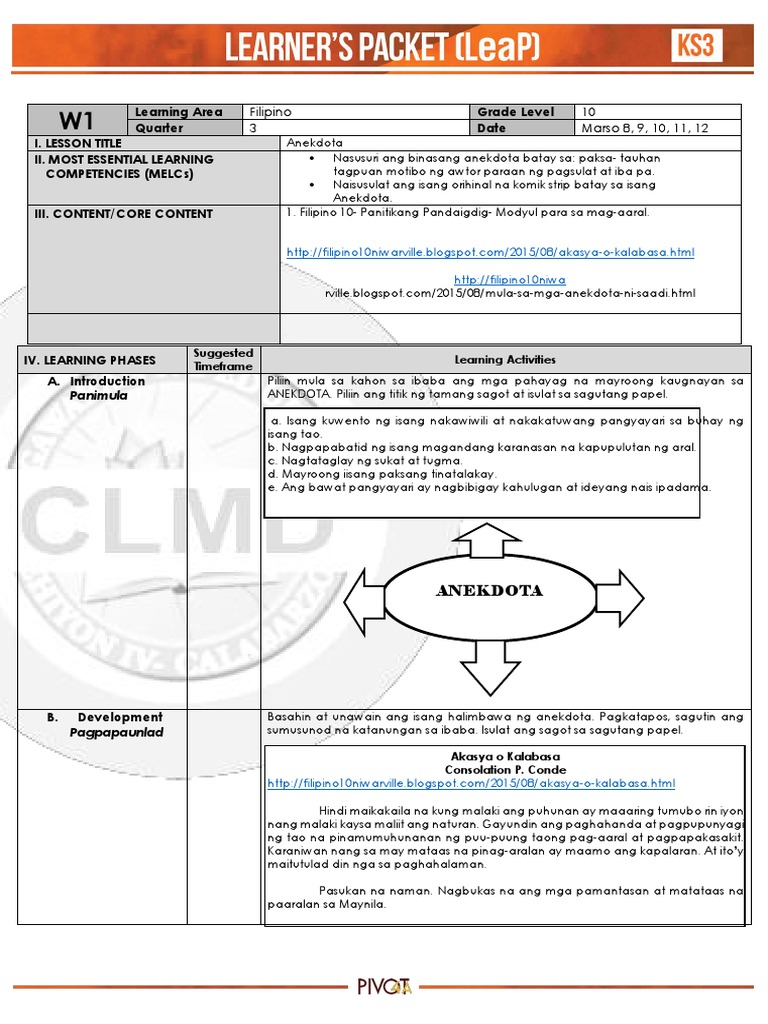 LeaP-Filipino-G10-Week 1-Q3 | PDF