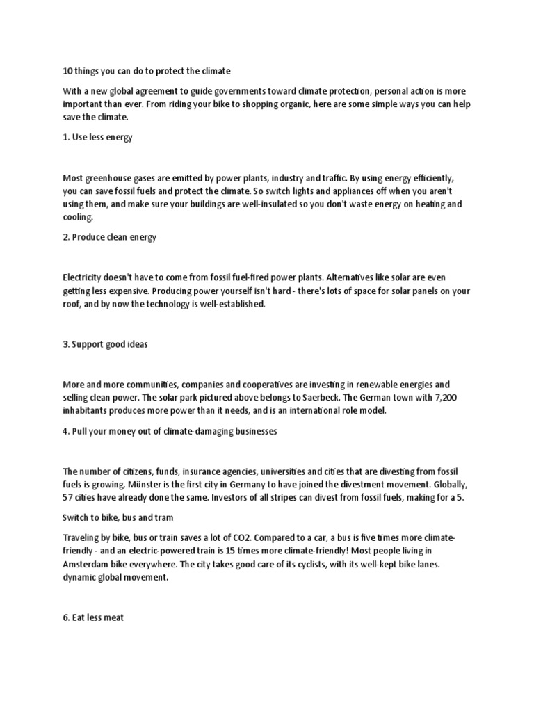10 Things You Can Do To Protect The Climate | PDF | Rain | Mountains