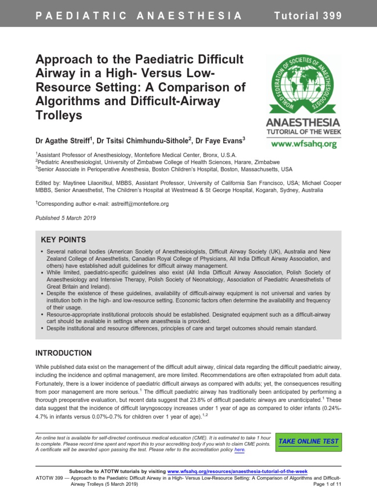 Paediatric Difficult Airway Management in Resource-Limited Settings ...