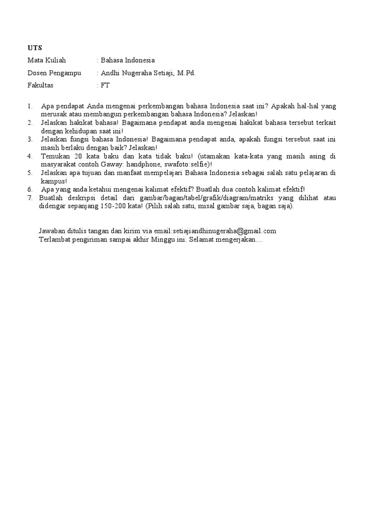 Soal Uts Bin Usm 2021 | PDF