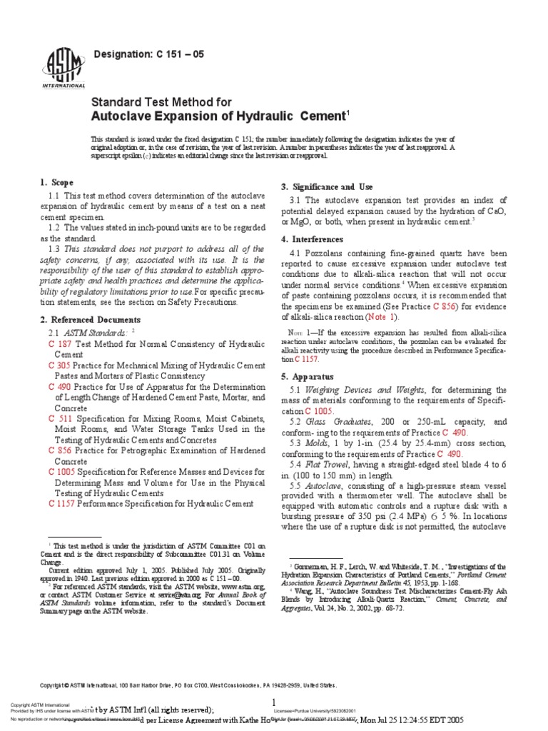 Astm C 151 2005 Standart Test Method For Autoclave Expansion of ...