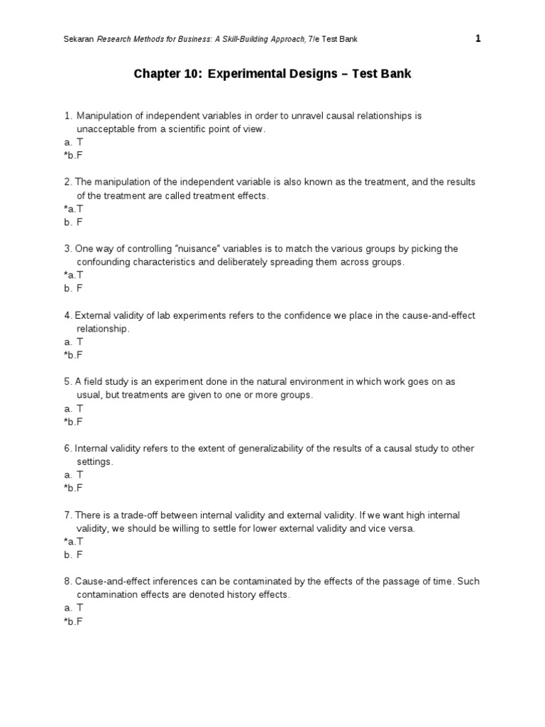 Experimental Designs - Test Bank: Sekaran Research Methods For Business ...
