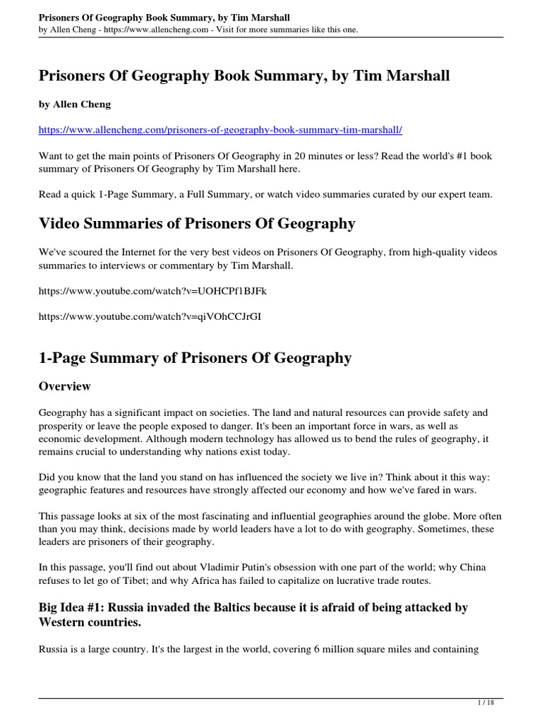 Summary of Prisoners of Geography | PDF | Russia | World Politics