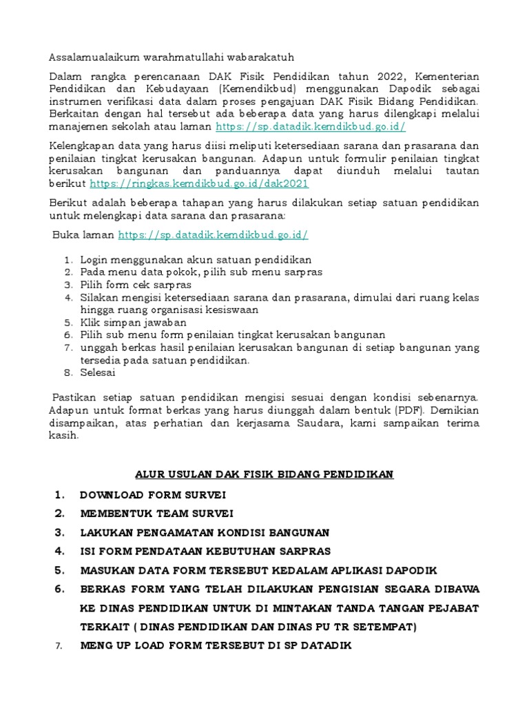 Petunjuk Pengisian Sarpras SD Dalam Usulan Dak Fisik Di Dapodik 2022 ...